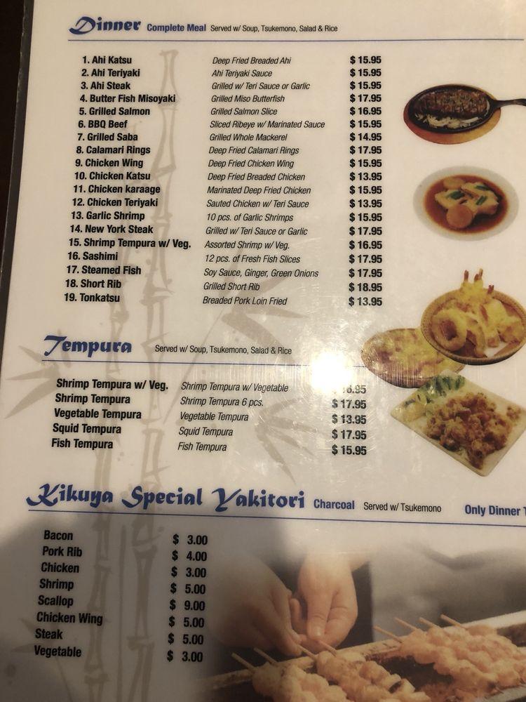Menu at Kikuya Restaurant, Honolulu, 1315 N King St