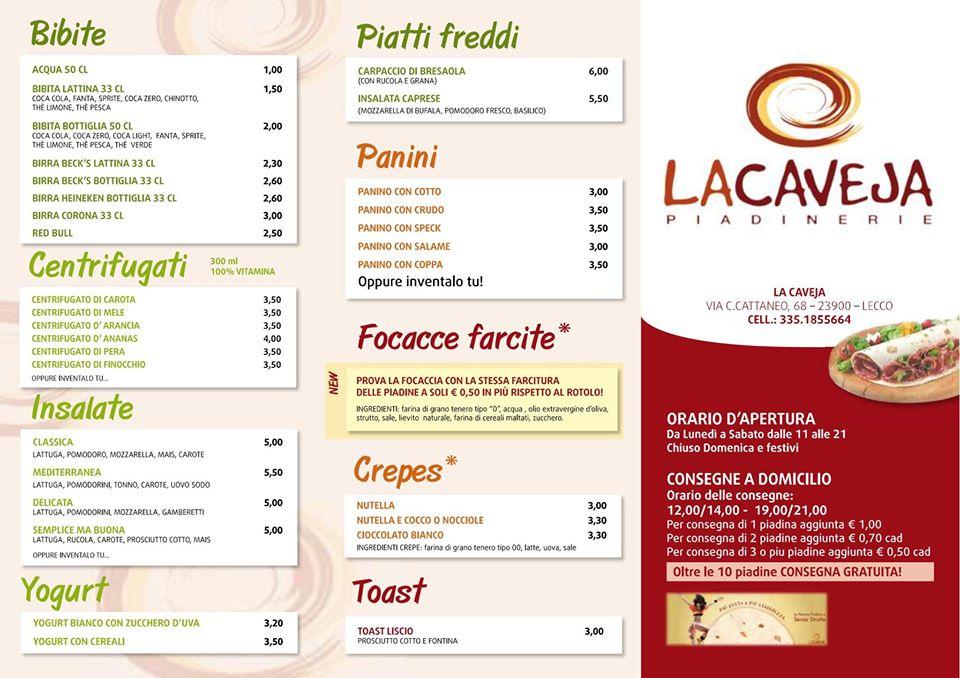 Menu da La Caveja Piadineria ristorante, Lecco