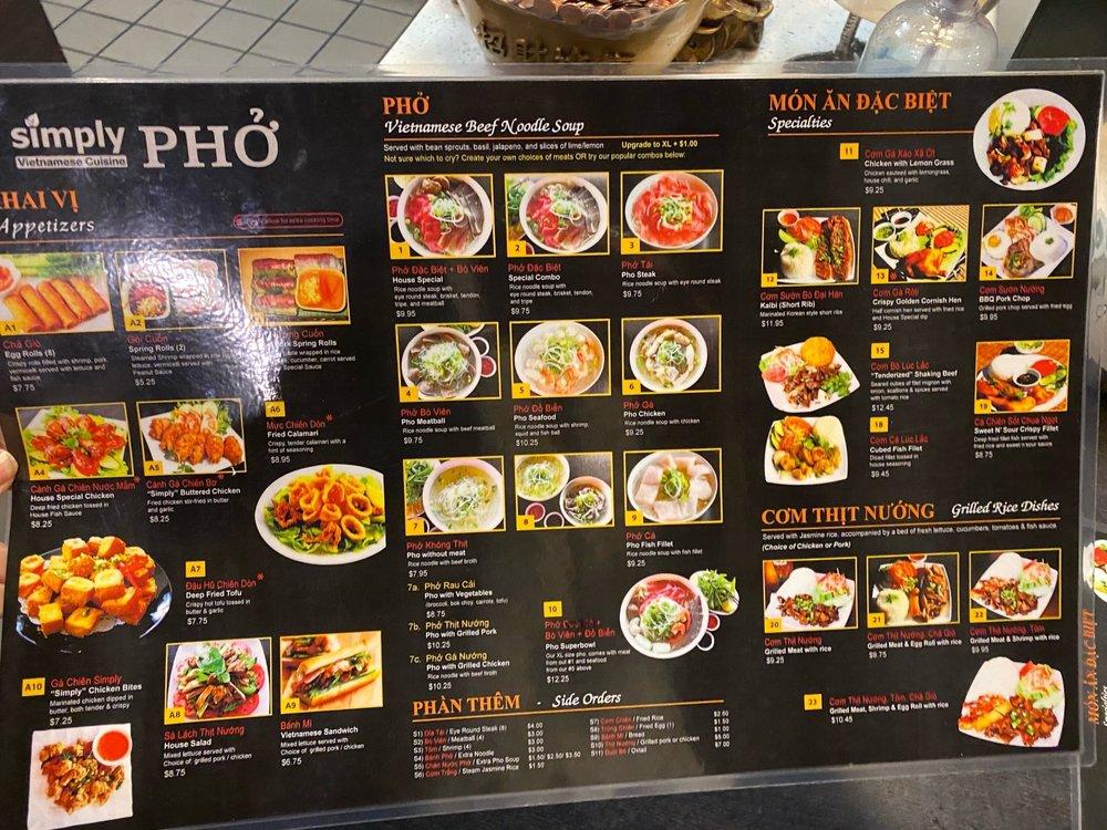 Menu at Simply Pho restaurant, Lake Forest