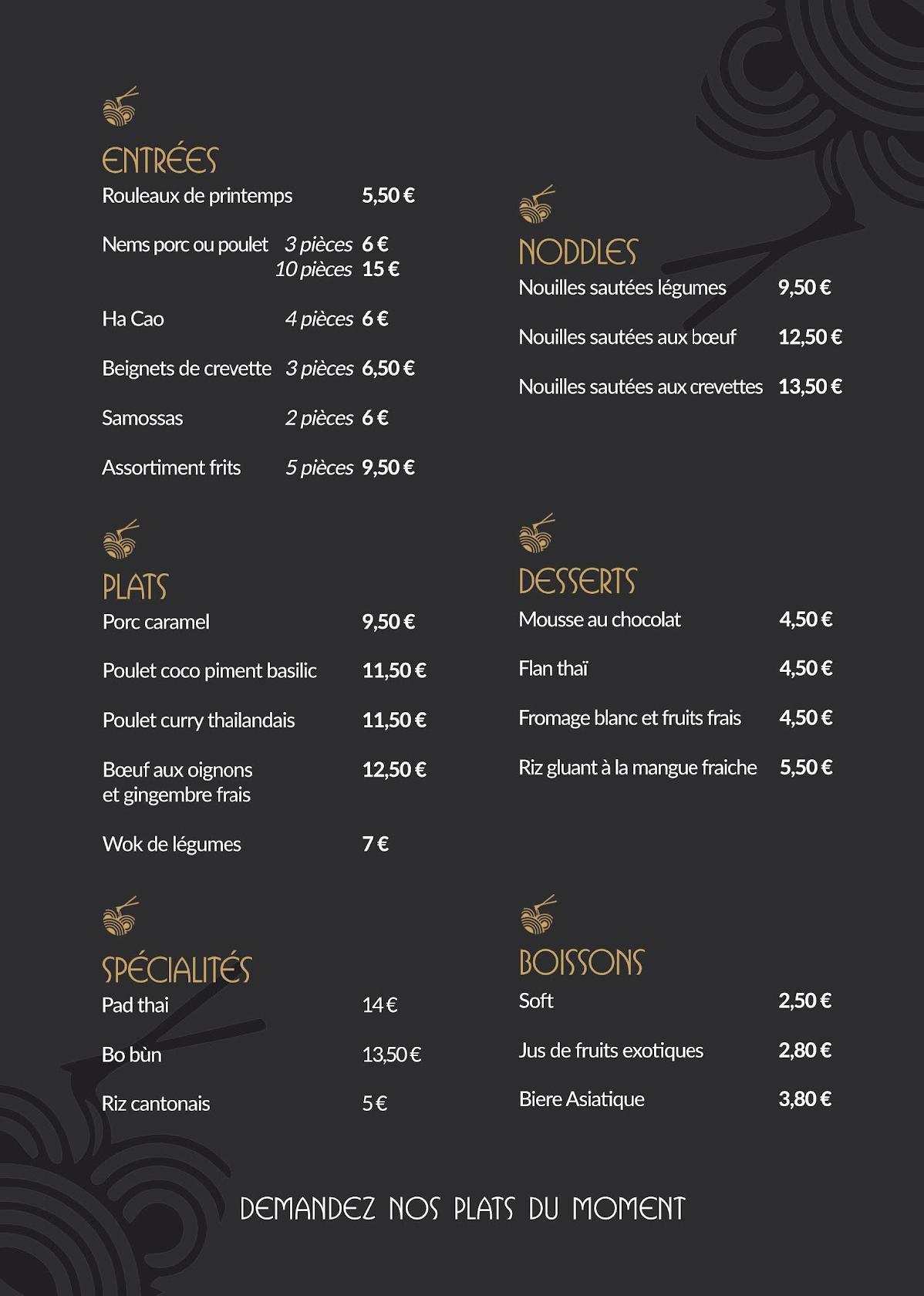 Menu at A Noi restaurant, Bastia