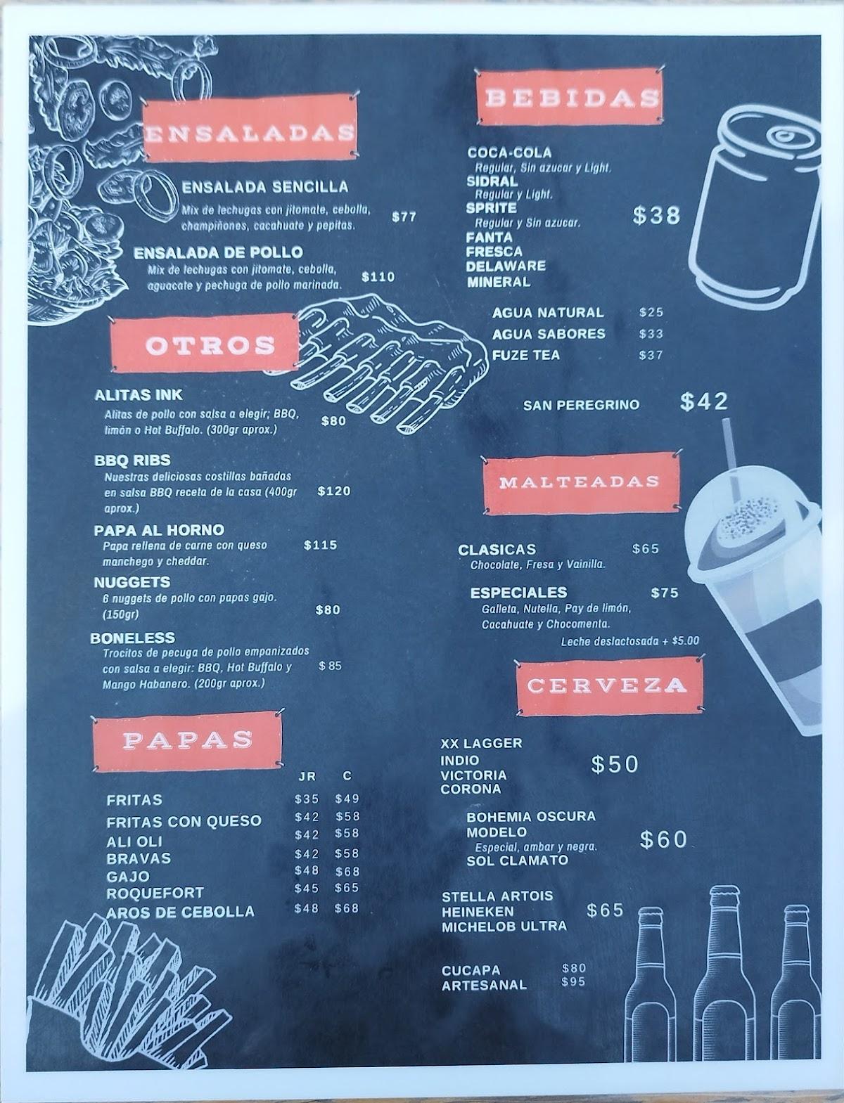 Carta del restaurante Burgers Ink., Ciudad del México