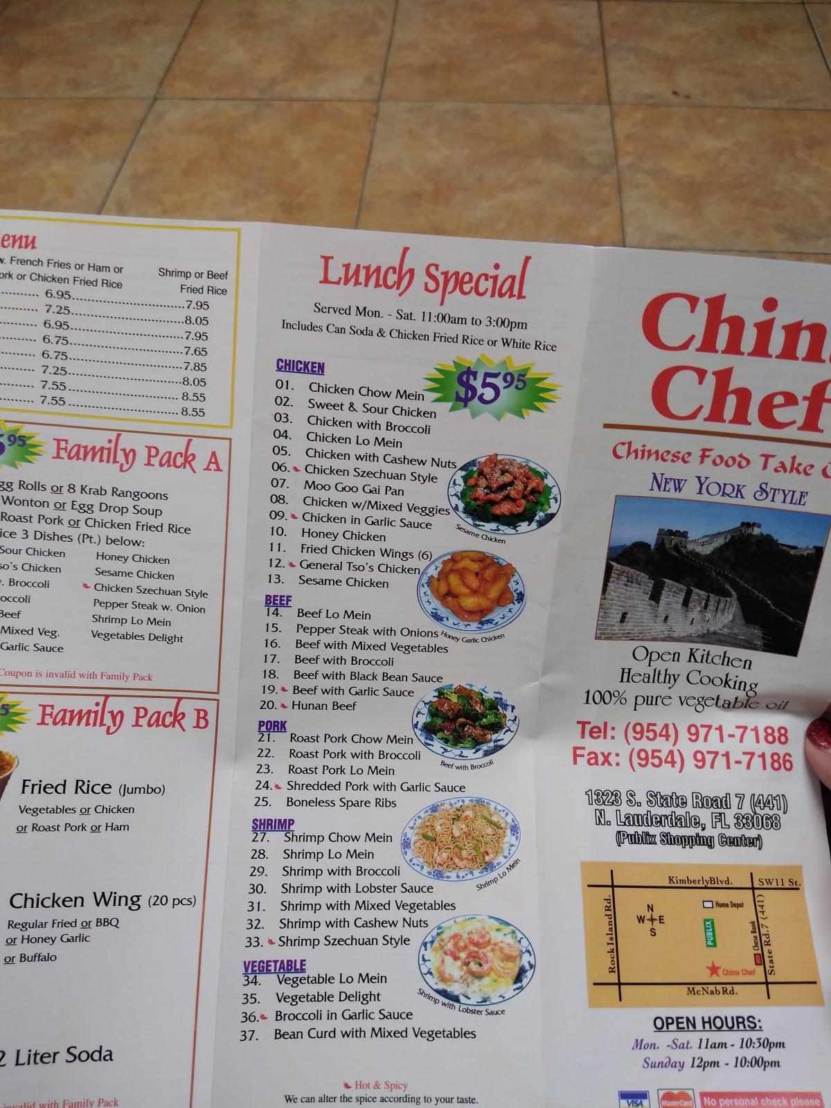 Menu at China Chef restaurant, North Lauderdale