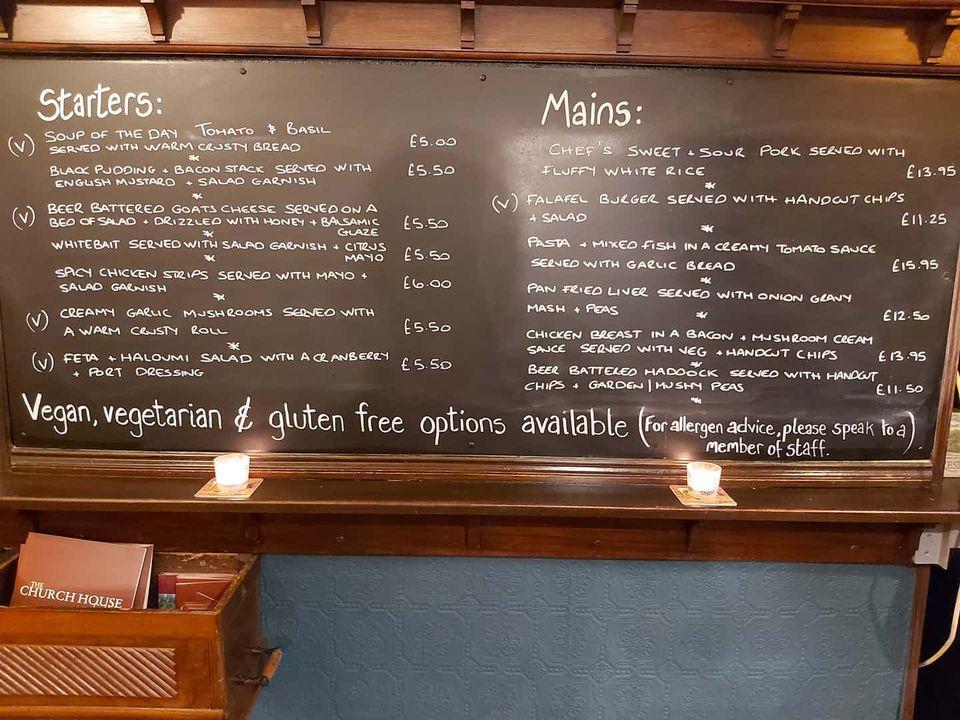 Menu at Church House Sutton pub & bar, Sutton