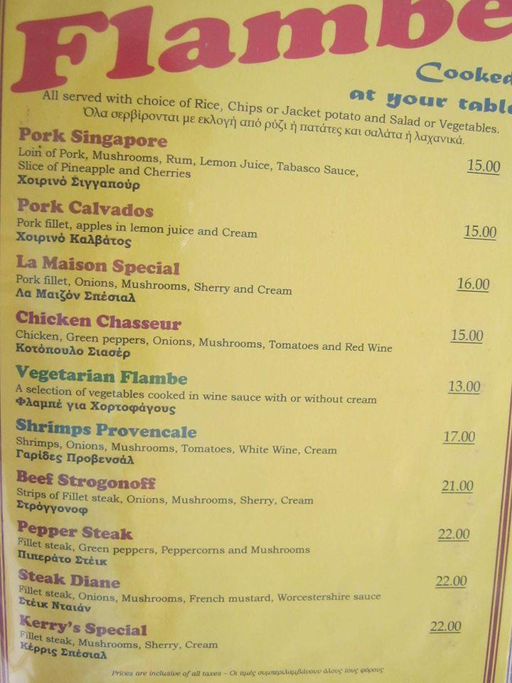 Menu at Flambe Master Restaurant, Paphos