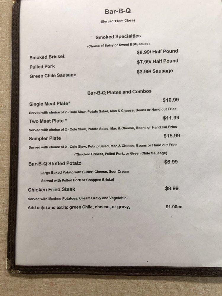 Menu at Greg's BBQ, Belen, 629 S Main St