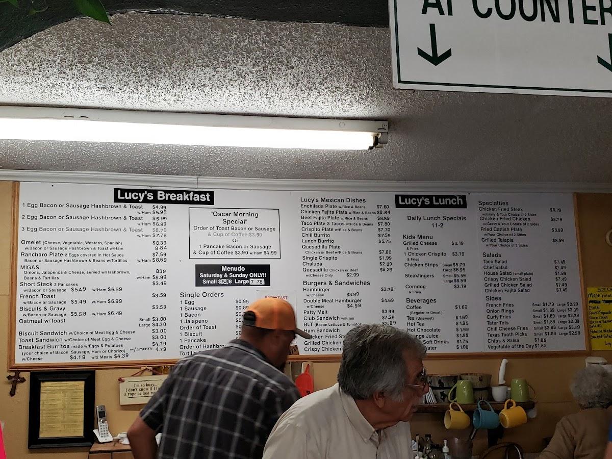 Menu at Lucy's Cafe, Moody, 614 Ave D