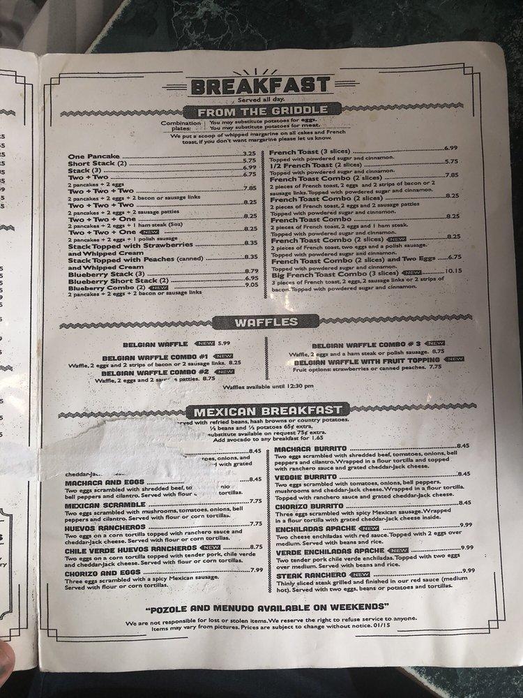 Menu at Old Country Coffee Shop restaurant, Running Springs