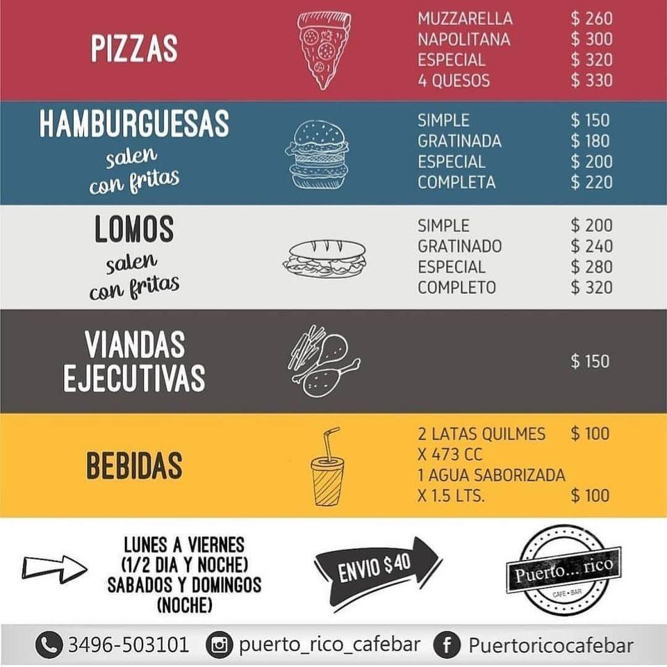 Menu at Puerto Rico pub & bar, Esperanza