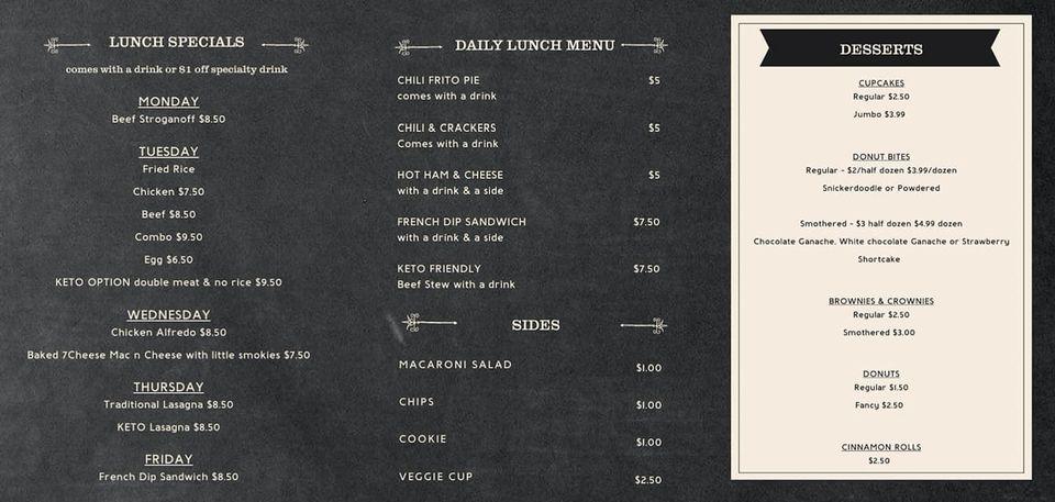 Menu at Stomping Grounds, Stilwell