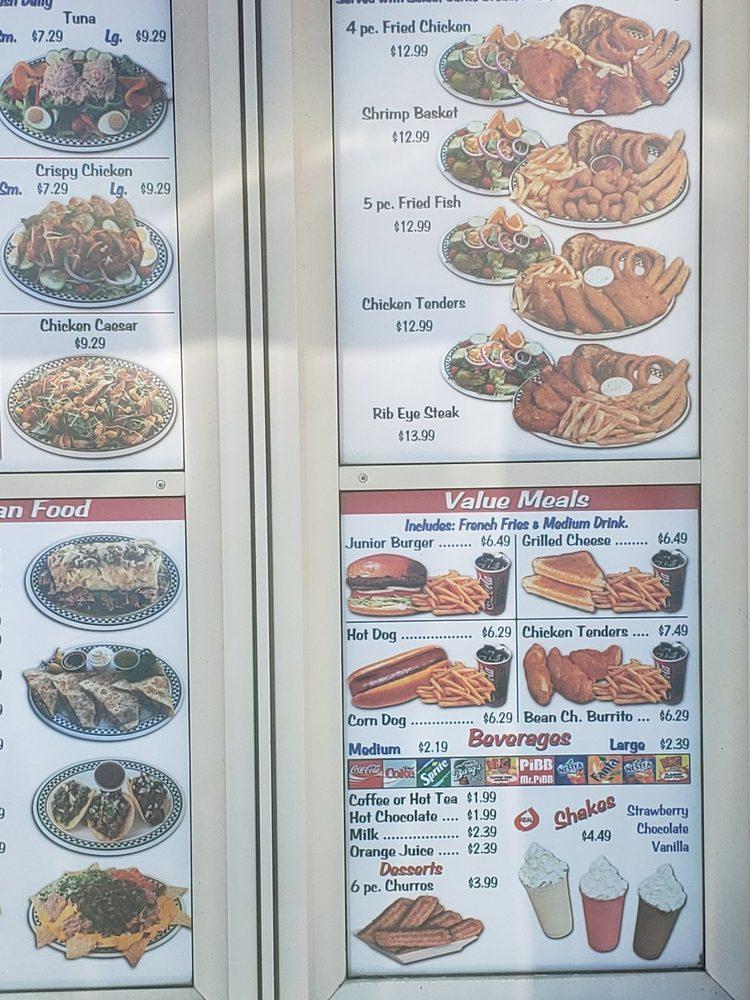 Menu at Tam's Burgers restaurant, Rialto