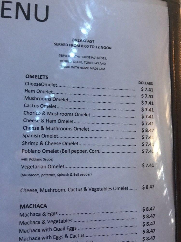 Menu at Tapanco steakhouse, Rosarito