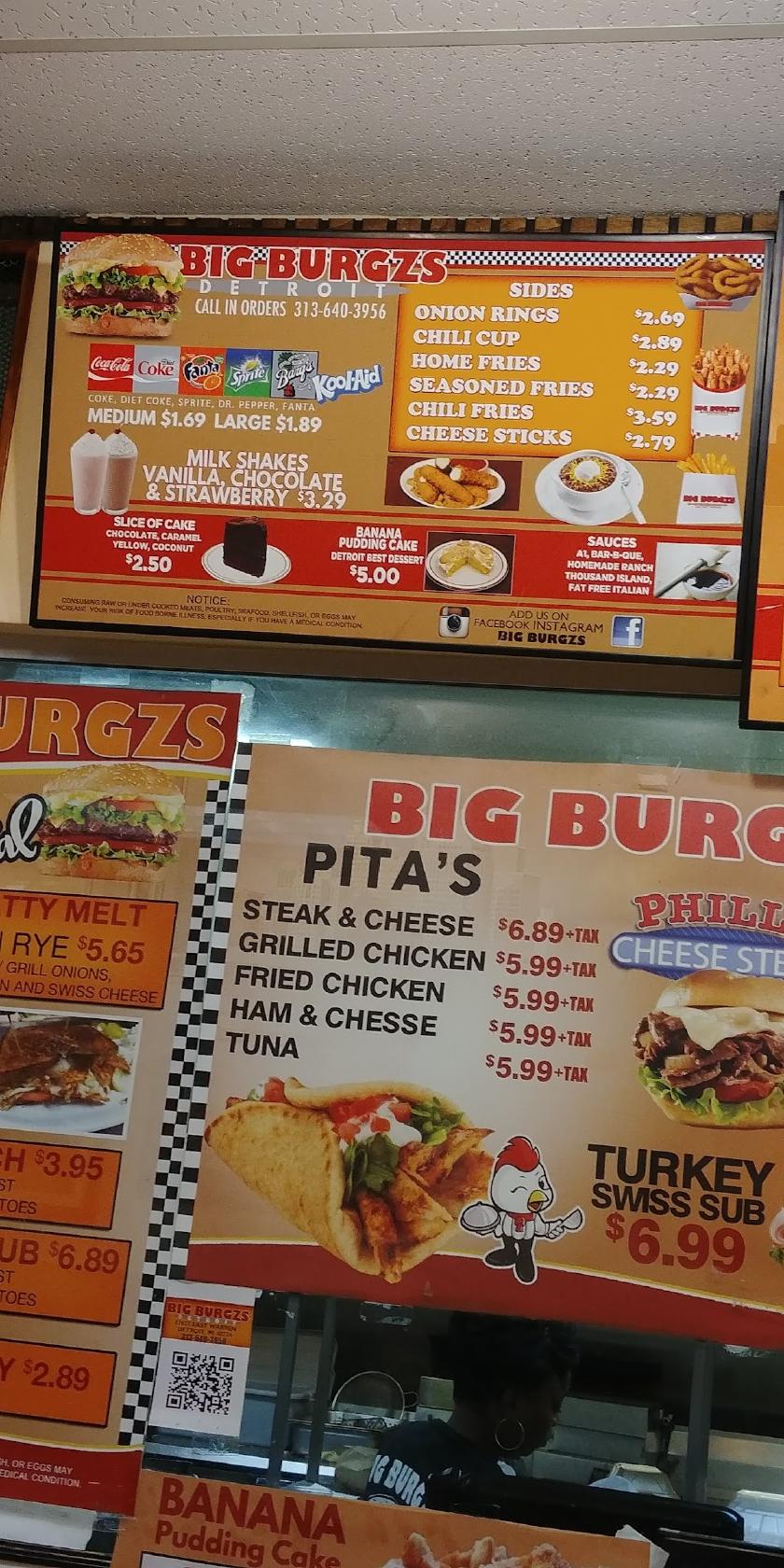 Menu at Motor City Burgzs restaurant, Detroit