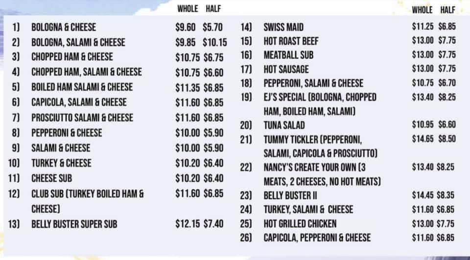 Menu at Belly Buster restaurant, Brookfield Center