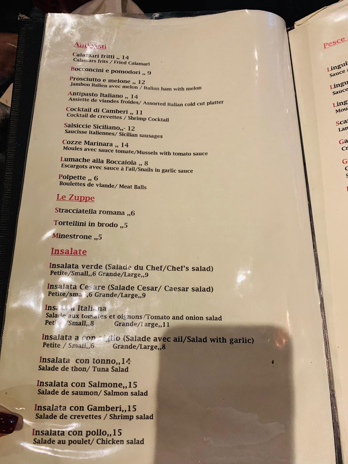 Menu at Da Mangione pizzeria, Dorval