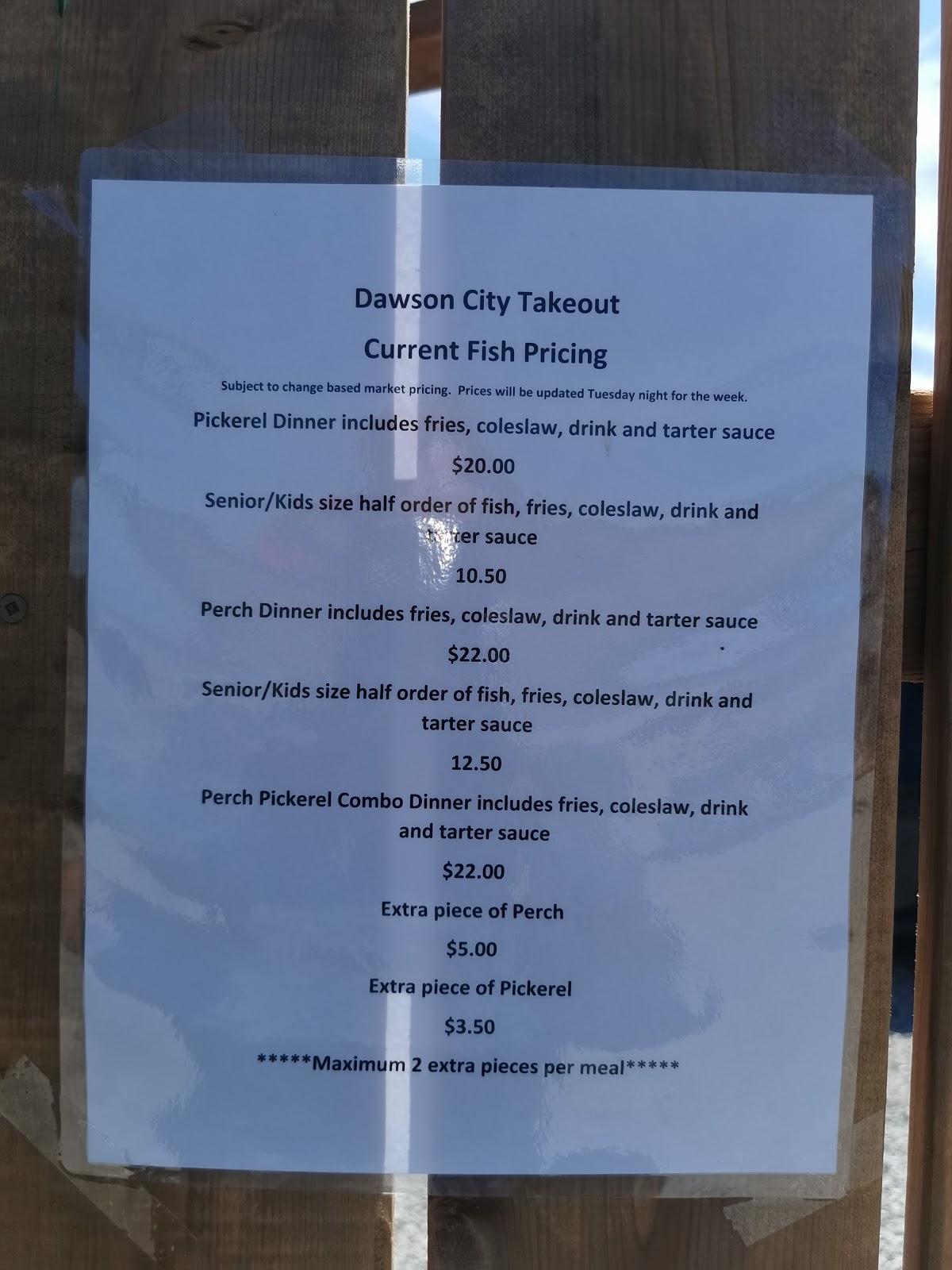 Menu at Dawson City Takeout, Hagersville