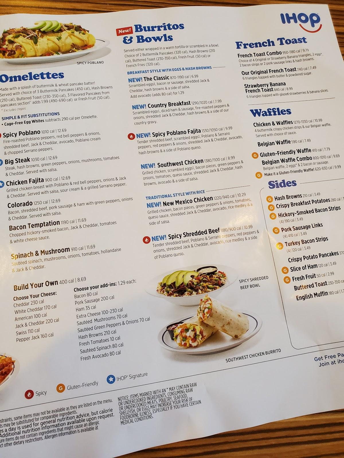 Menu at IHOP restaurant, Saco, 515 Main St
