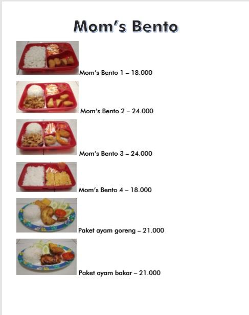 Menu at Mom's Bento restaurant, Gelam Jaya