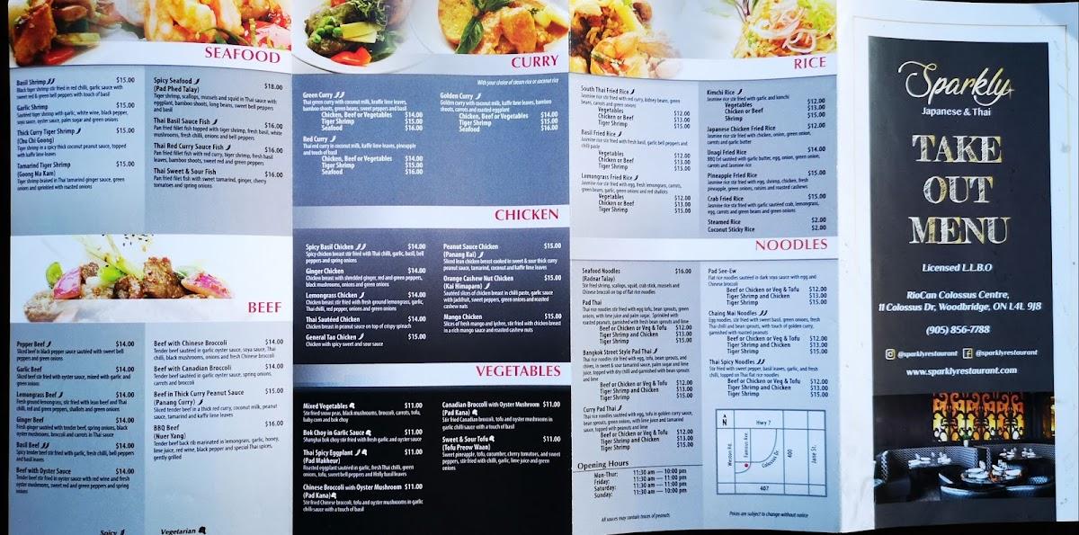 Menu at SPARKLY Japanese & Thai restaurant, Vaughan