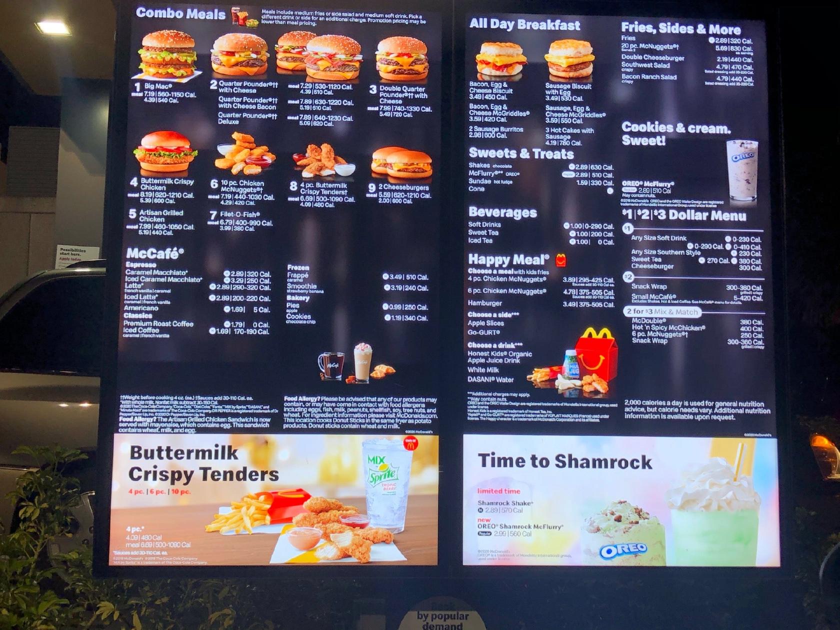 Menu at McDonald's fast food, Apopka, E Semoran Blvd