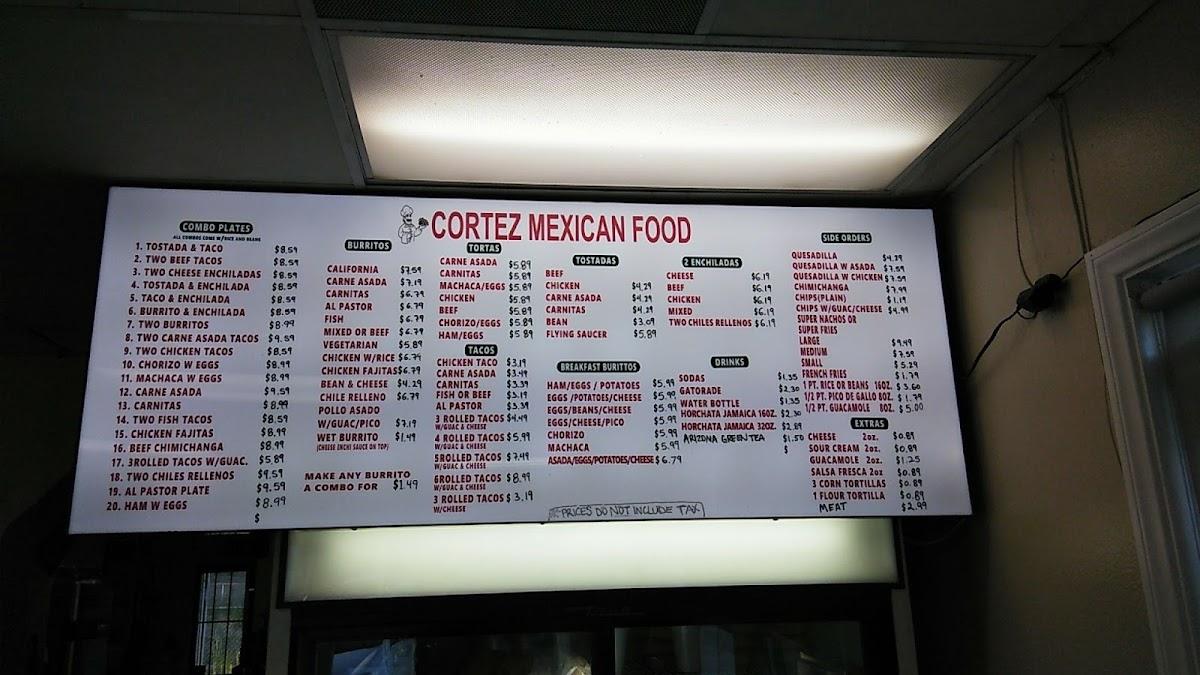 Menu at Cortez Mexican Food restaurant, Bonsall