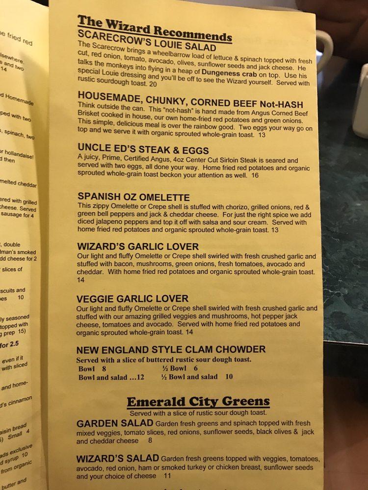 Menu at Egghead's Restaurant, Fort Bragg