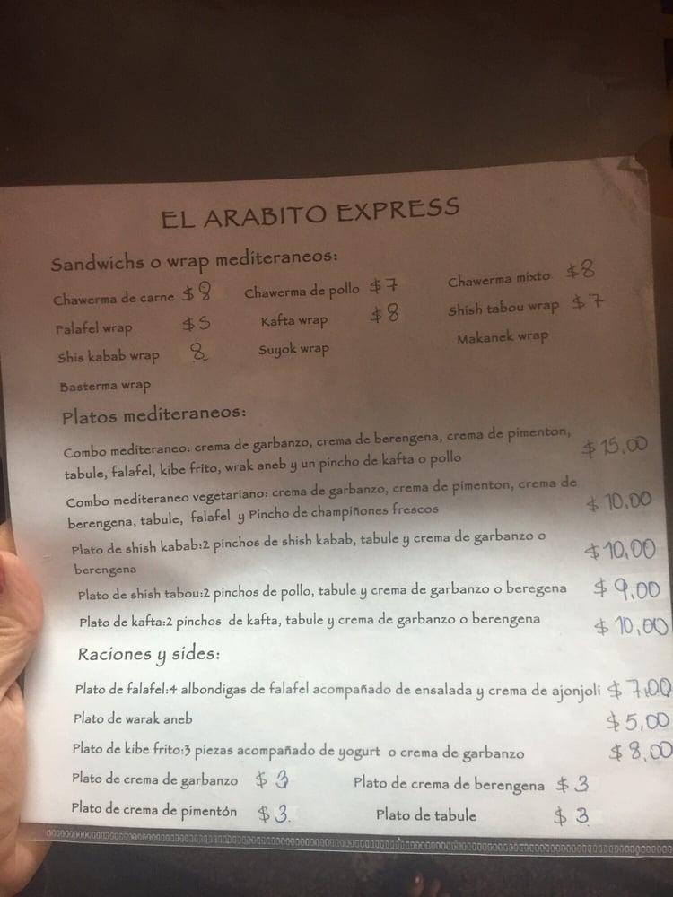 Carta del restaurante El Arabito Grill, Doral, NW 87th Ave #33166