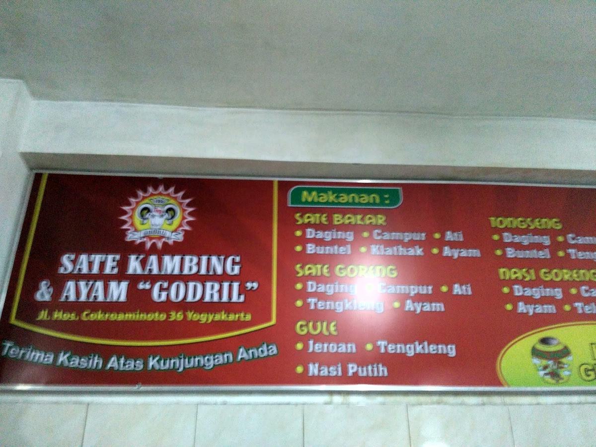 Menu at Godril Satay House restaurant, Yogyakarta