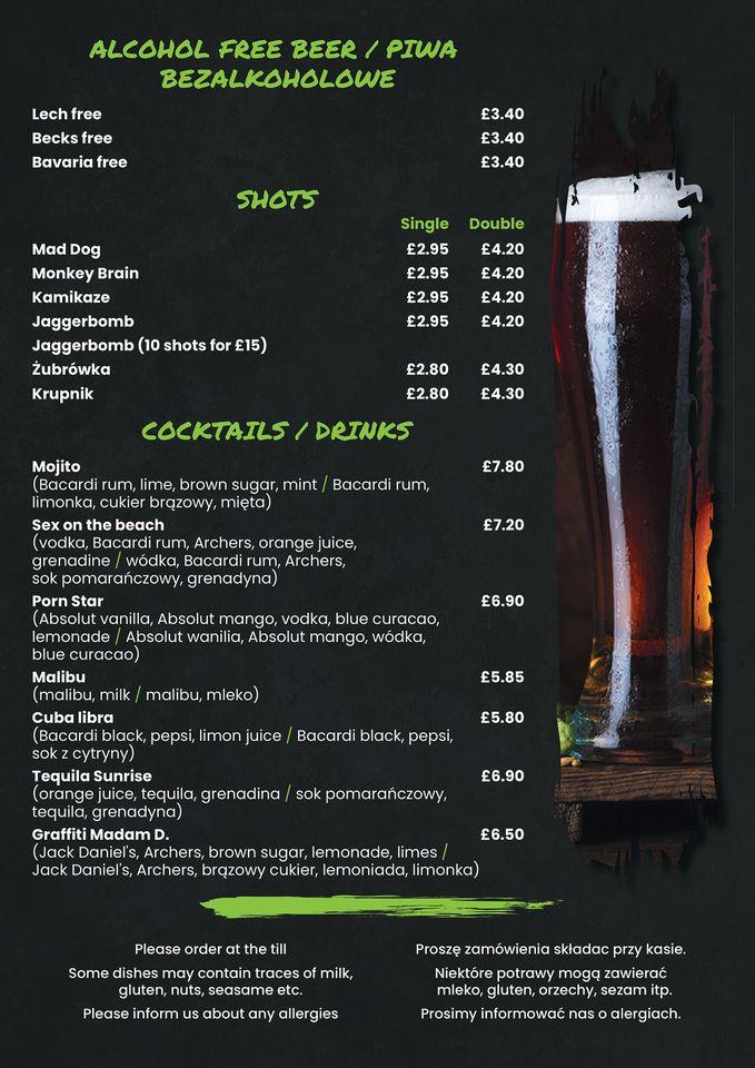 Menu at Graffiti restaurant, Spalding