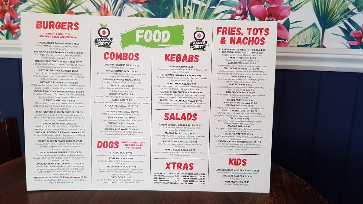 Menu at Hank's Dirty Ipswich restaurant, Ipswich