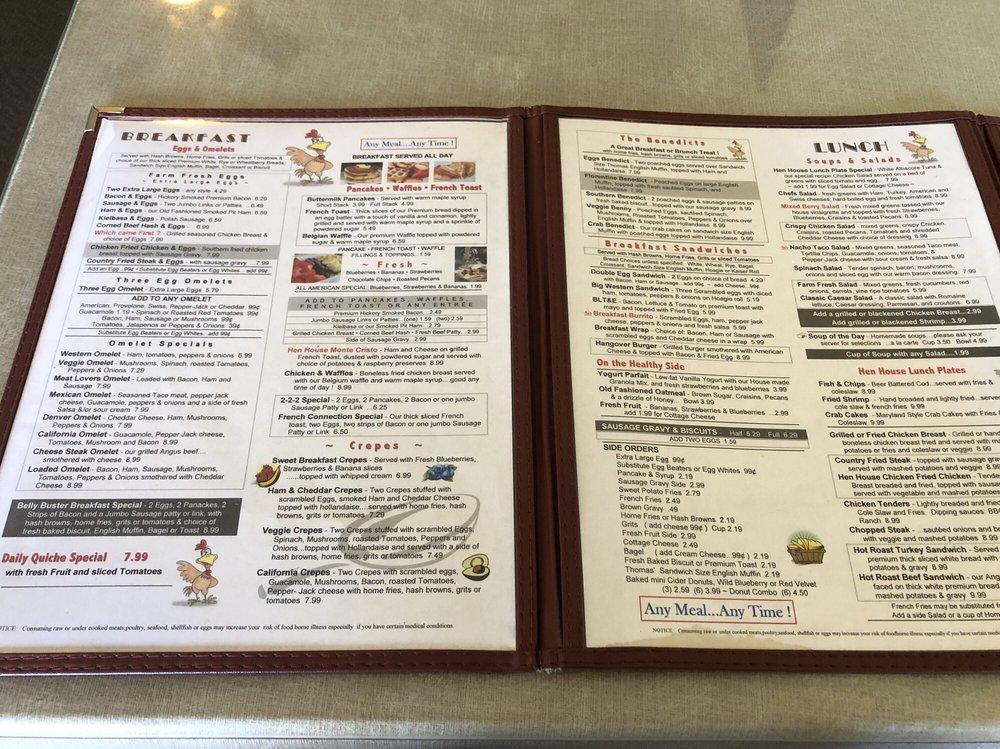Menu at Hen House Eatery restaurant, Sebastian, US-1