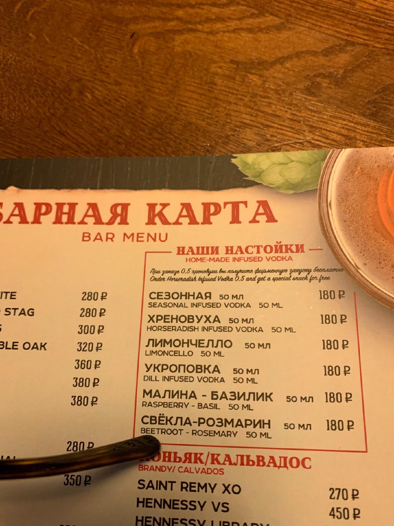 Menu at Library Bar, Saint Petersburg, Voznesensky Ave