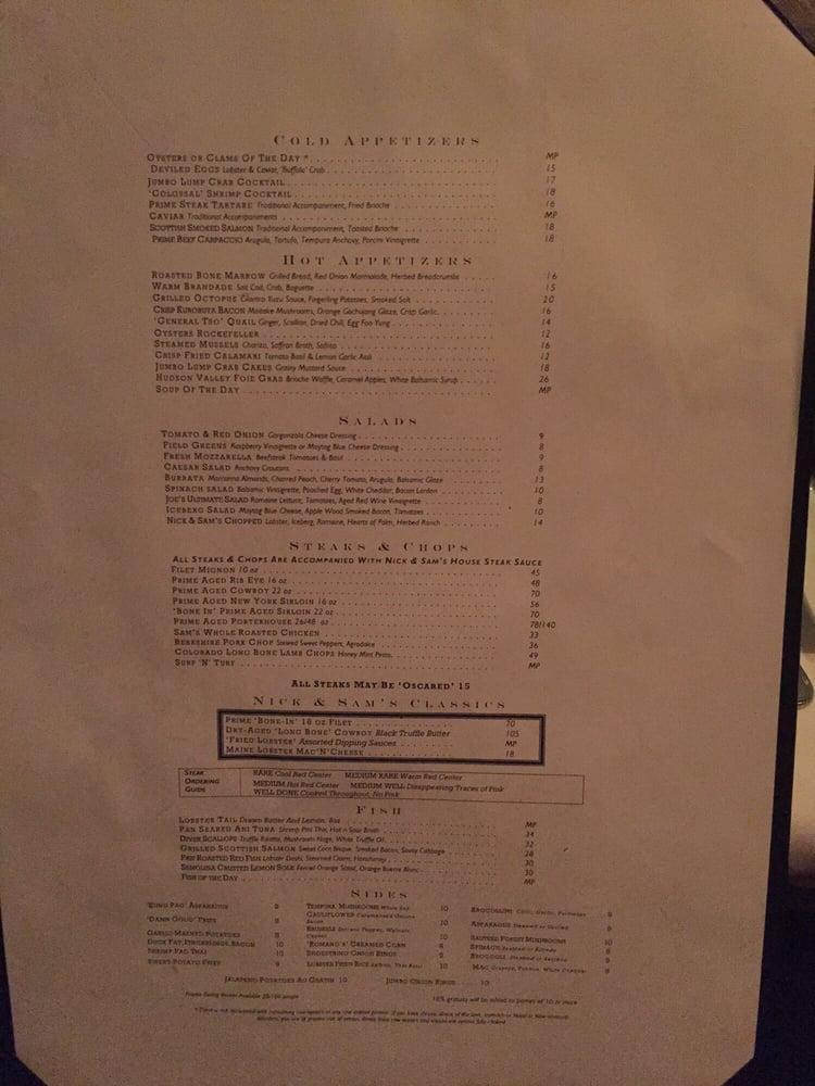 Menu at Nick & Sam's steakhouse, Dallas, Maple Ave