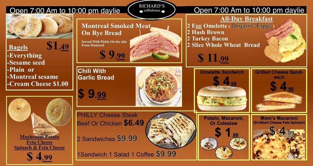 Menu at Richard's Coffeehouse pub & bar, Brockville