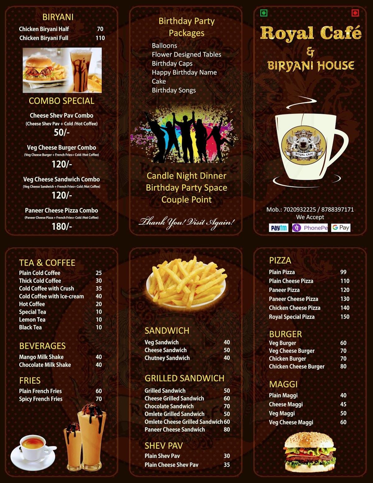 Menu at Royal cafe and biryani House, Pune