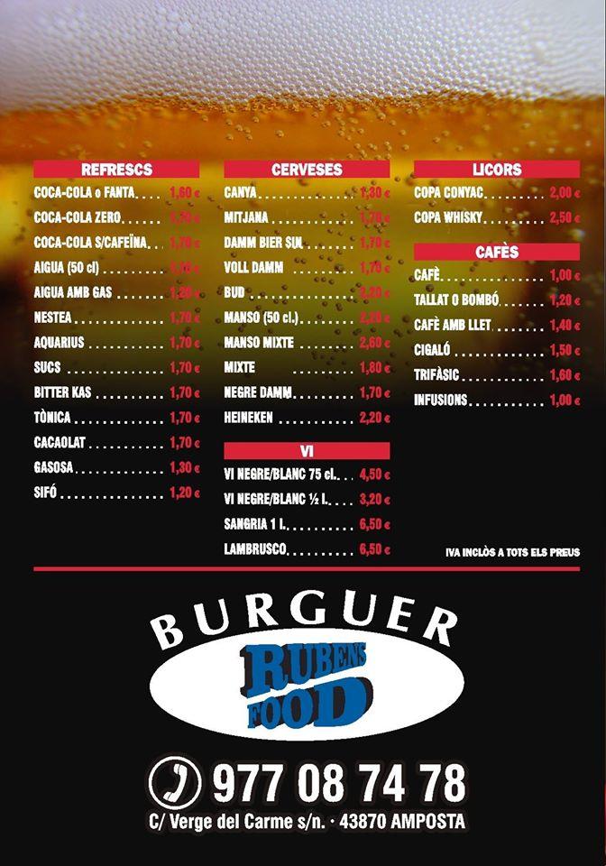 Carta del restaurante Ruben's Food, Amposta