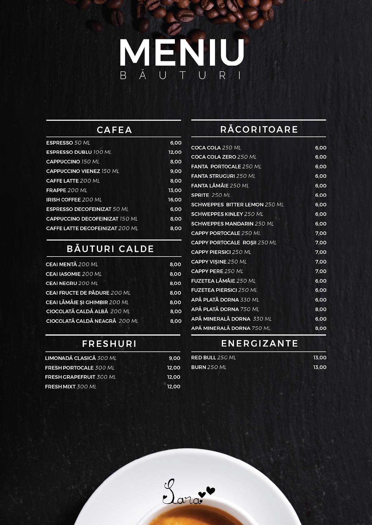 Menu at Sara Cafe, Mizil, Strada 24 Ianuarie 8