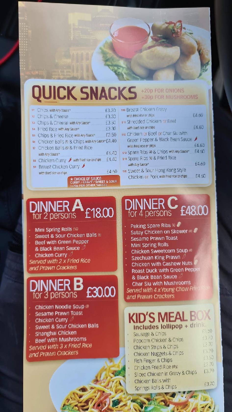 Menu at Shanghai Chinese Takeaway restaurant, Largs