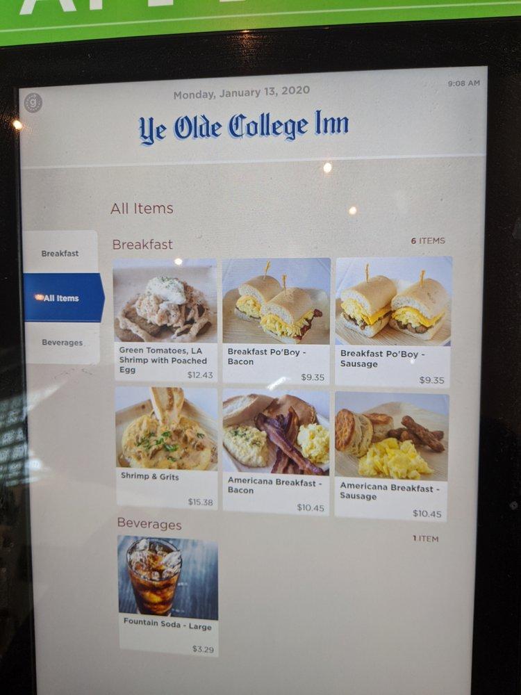 Menu at Ye Olde College Inn pub & bar, Kenner, 1 Terminal Dr