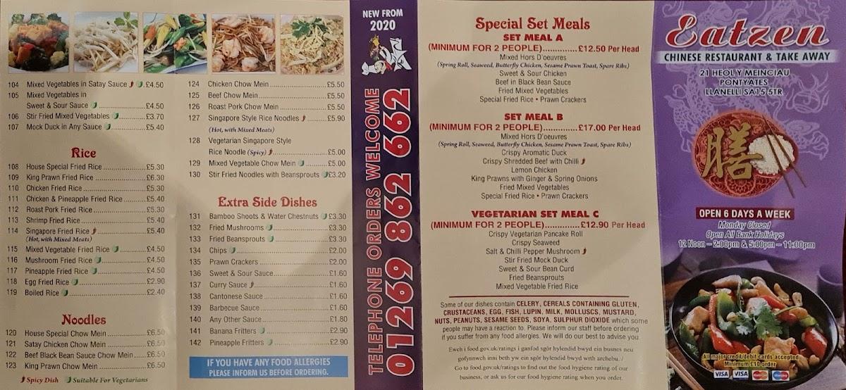 Menu at Eatzen Chinese Restaurant, Llanelli