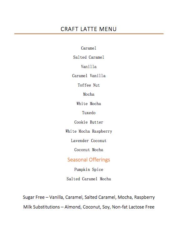 Menu at Motion Coffee, Yukon
