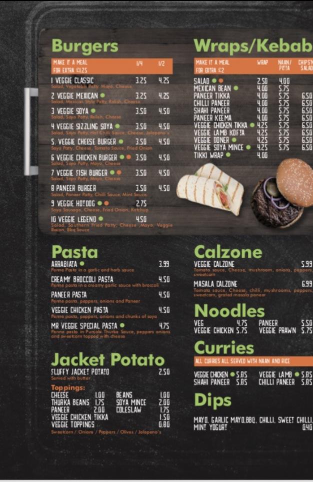 Menu at Mr Veggie restaurant, Leicester