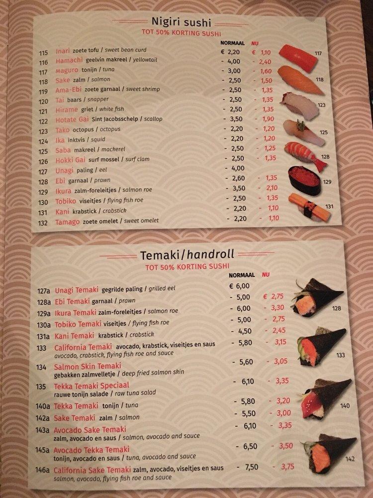 Menu at Otaru, Amsterdam