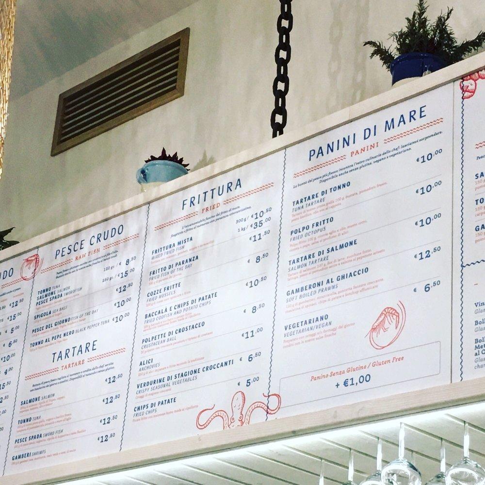 Menu at Pescaria Milano - via Bonnet restaurant, Milan, Via Nino Bonnet
