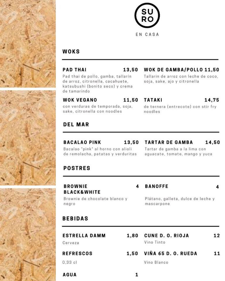 Menu at Suro restaurant, Inca