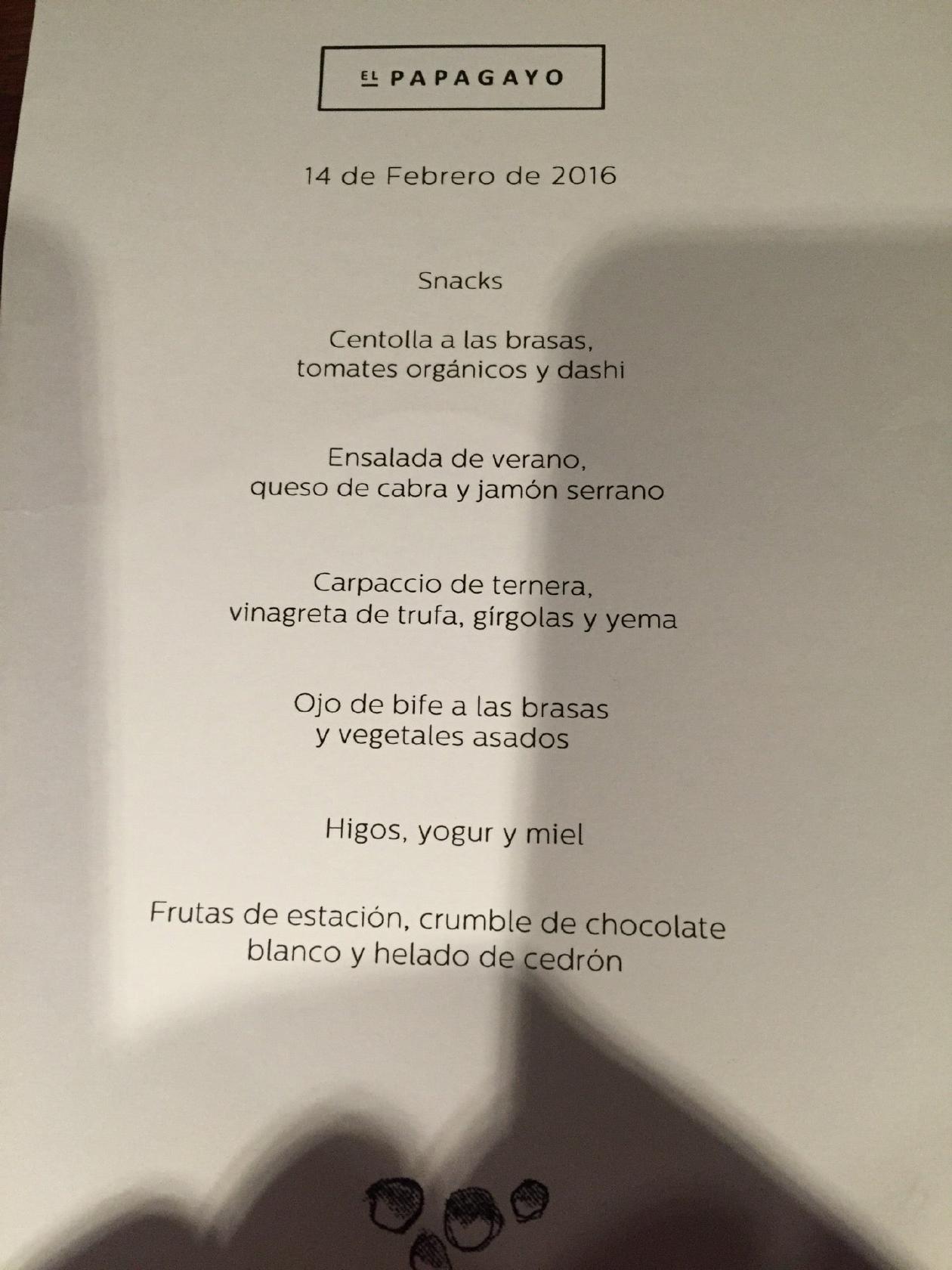 Carta de El Papagayo Restaurant, Córdoba, Arturo M. Bas 69