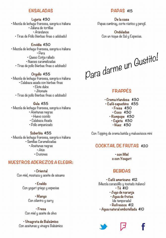 Menu at Mr. Food restaurant, Mexico City