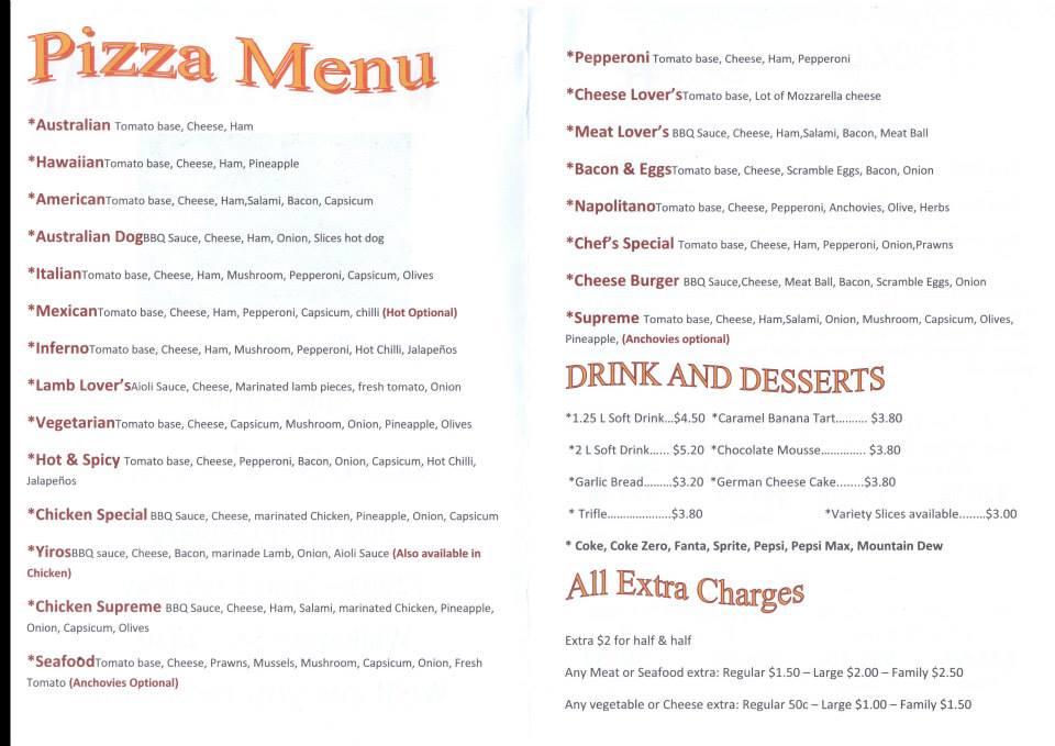 Menu at Newland Bakery, Waikerie, Sturt Hwy