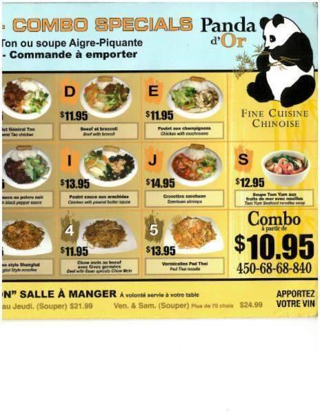 Menu at Panda Peng restaurant, Laval, 840 Boul. le Corbusier