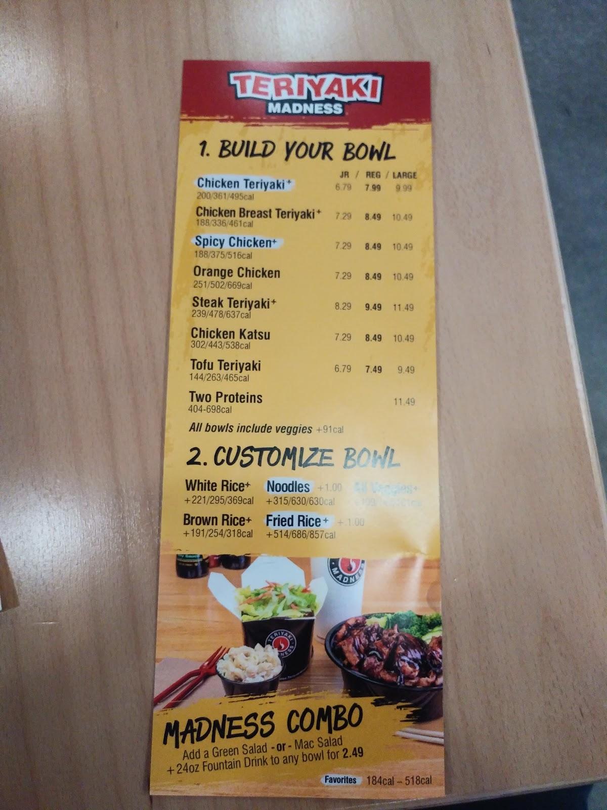 Menu at Teriyaki Madness restaurant, Lakeland