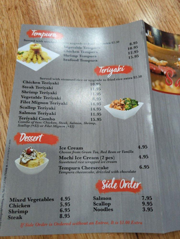 Menu at Sapporo Hibachi Express restaurant, Mason
